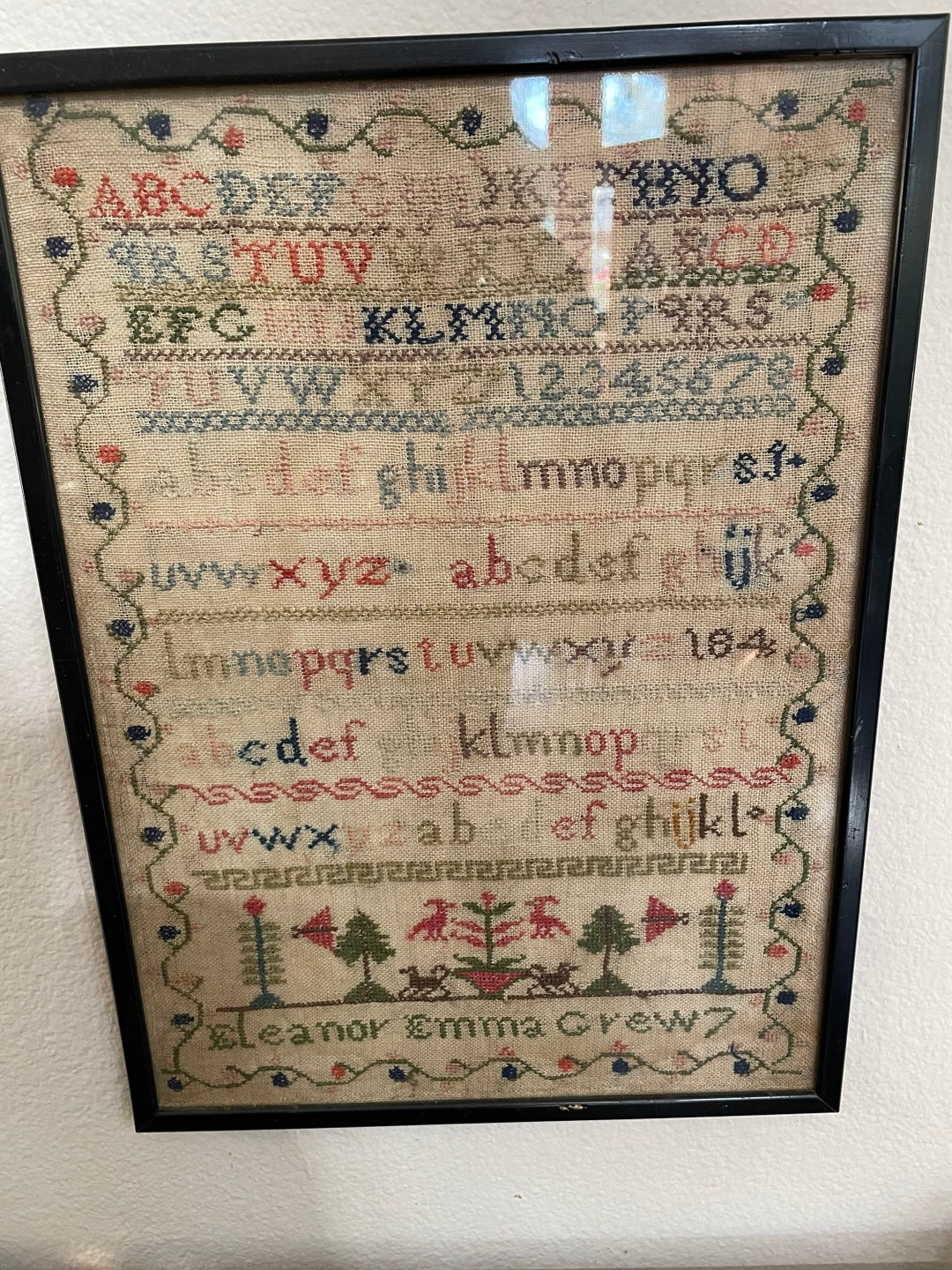 Antique Sampler, Hand Stitched Needlework by Eleanor Emma Crew, at Age ...
