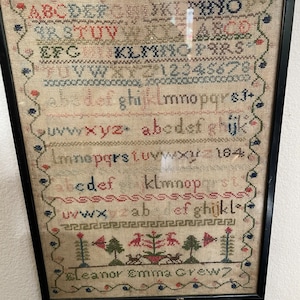 Antique Sampler, Hand Stitched Needlework by Eleanor Emma Crew, at Age ...