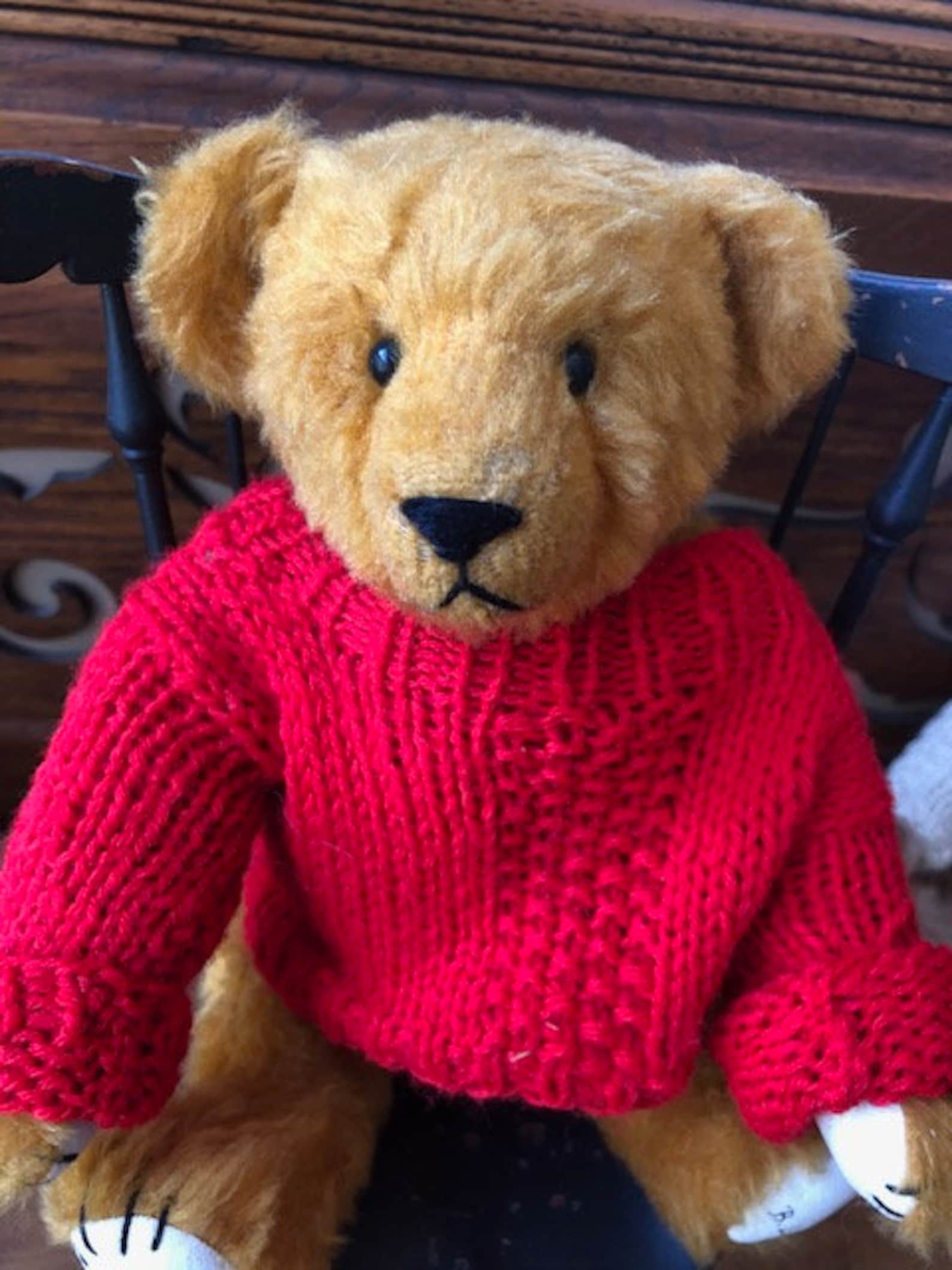 Vintage Handmade Teddy Bear With Red Hand Knitted Sweater | Etsy