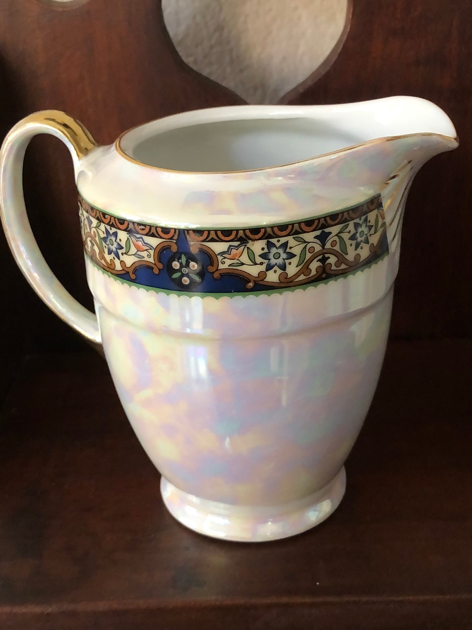 Vintage Opalescent Lusterware Creamer With Gold Trim Marked | Etsy