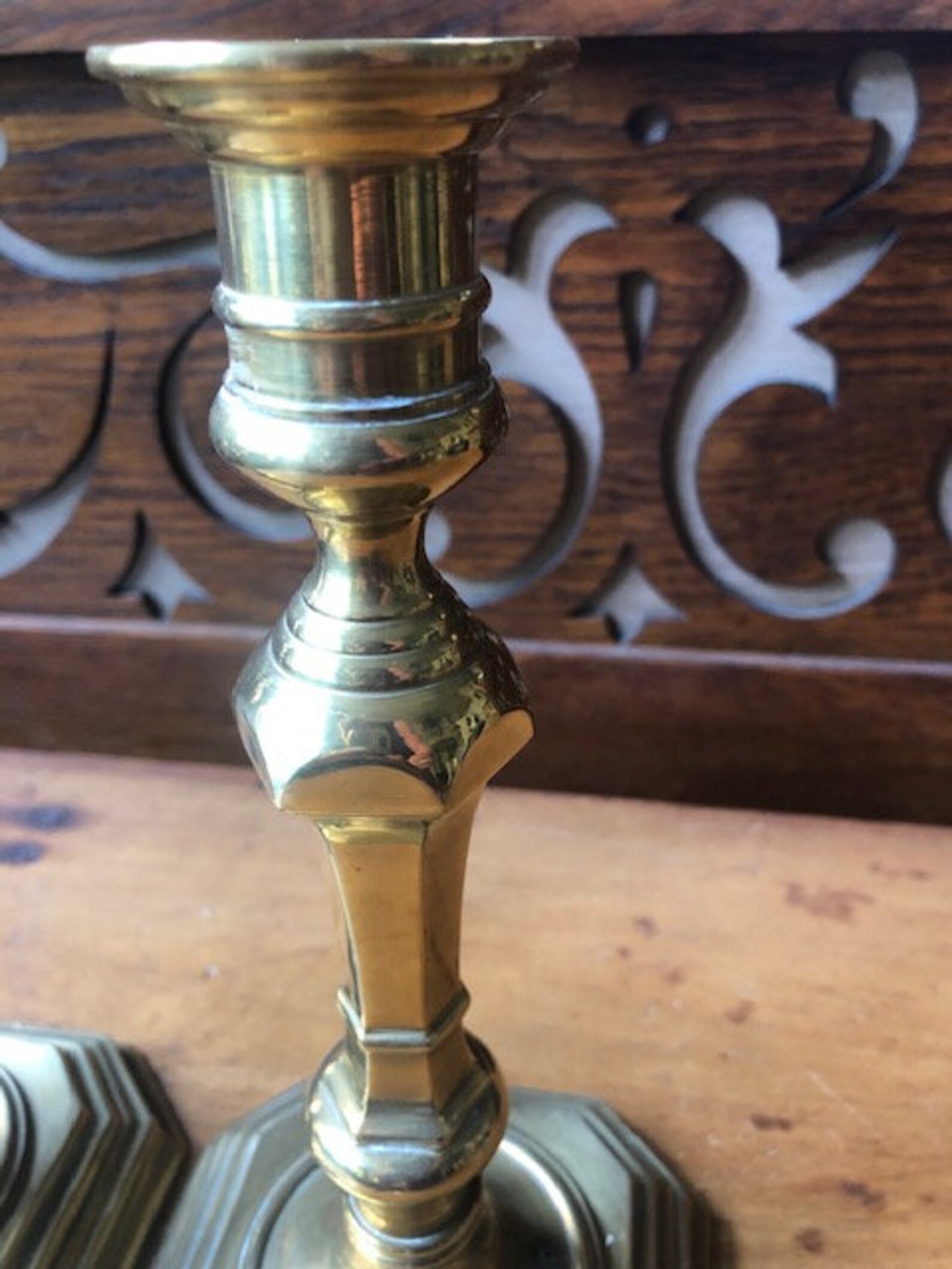 Pair of Antique Brass Candlesticks With Square Base, 9" Tall Hollow ...