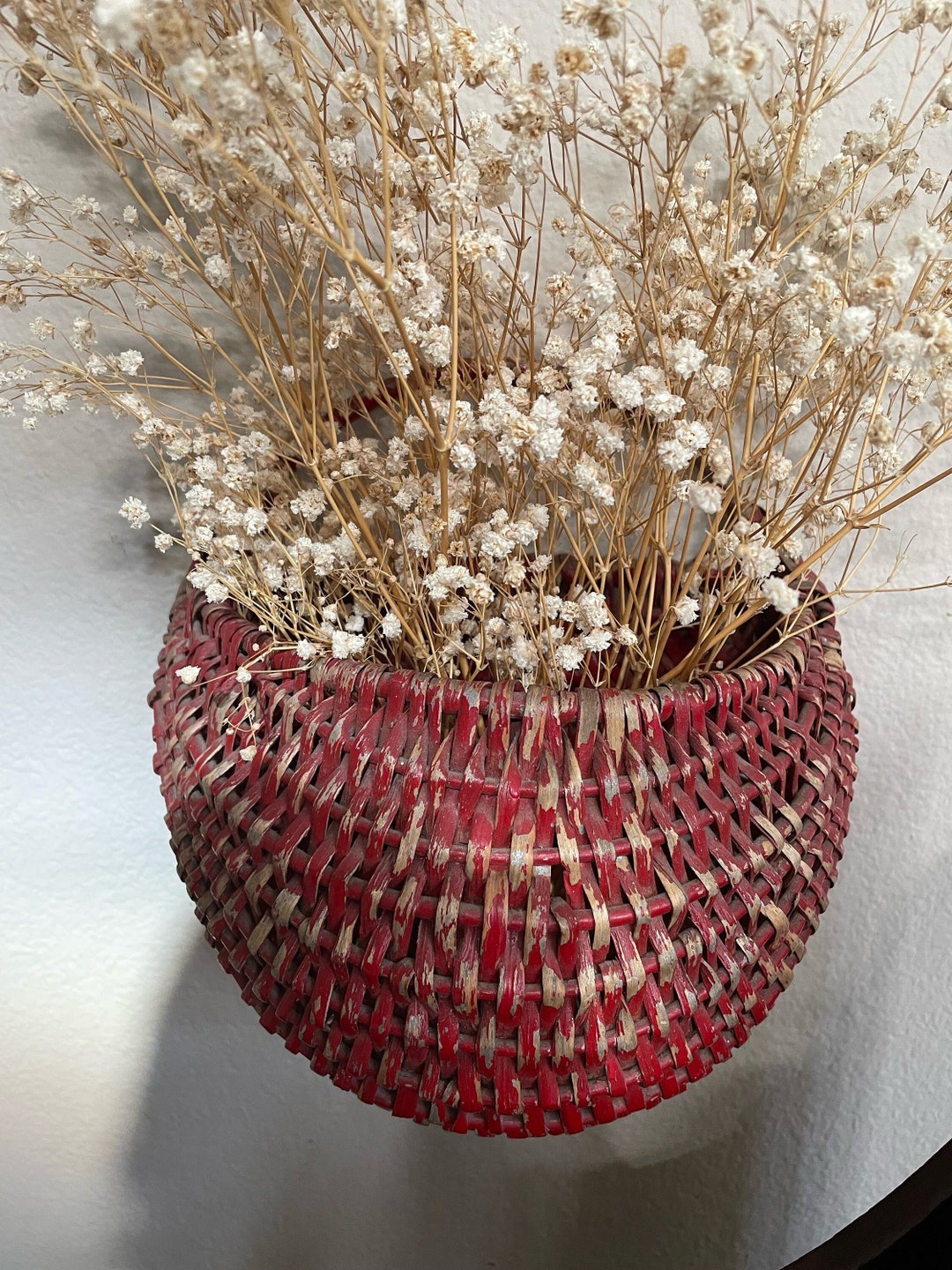 Vintage Red Hand Woven Half Melon Wall Basket With God's Eyes, Half ...