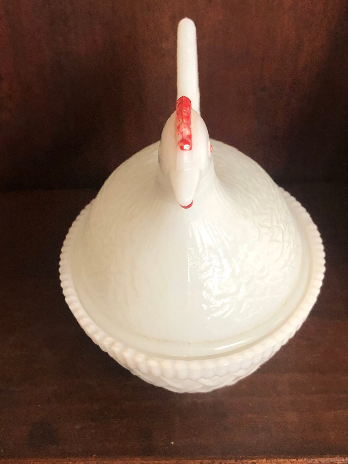Vintage Milk Glass Chicken on a Basket With Red Crest and Eyes - Etsy
