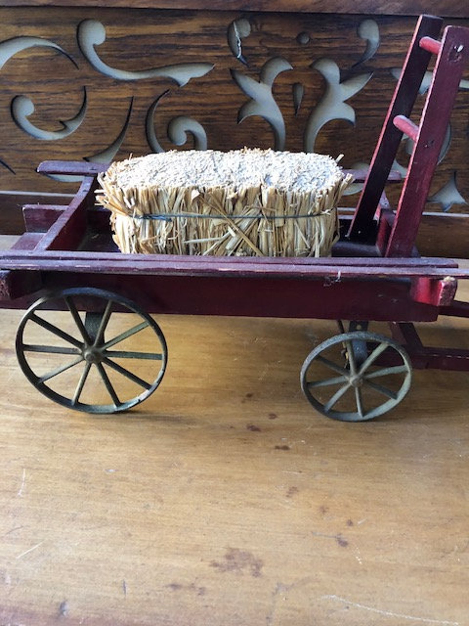 Vintage Red Hay Wagon Wooden Farm Toy With Metal Wheels. | Etsy