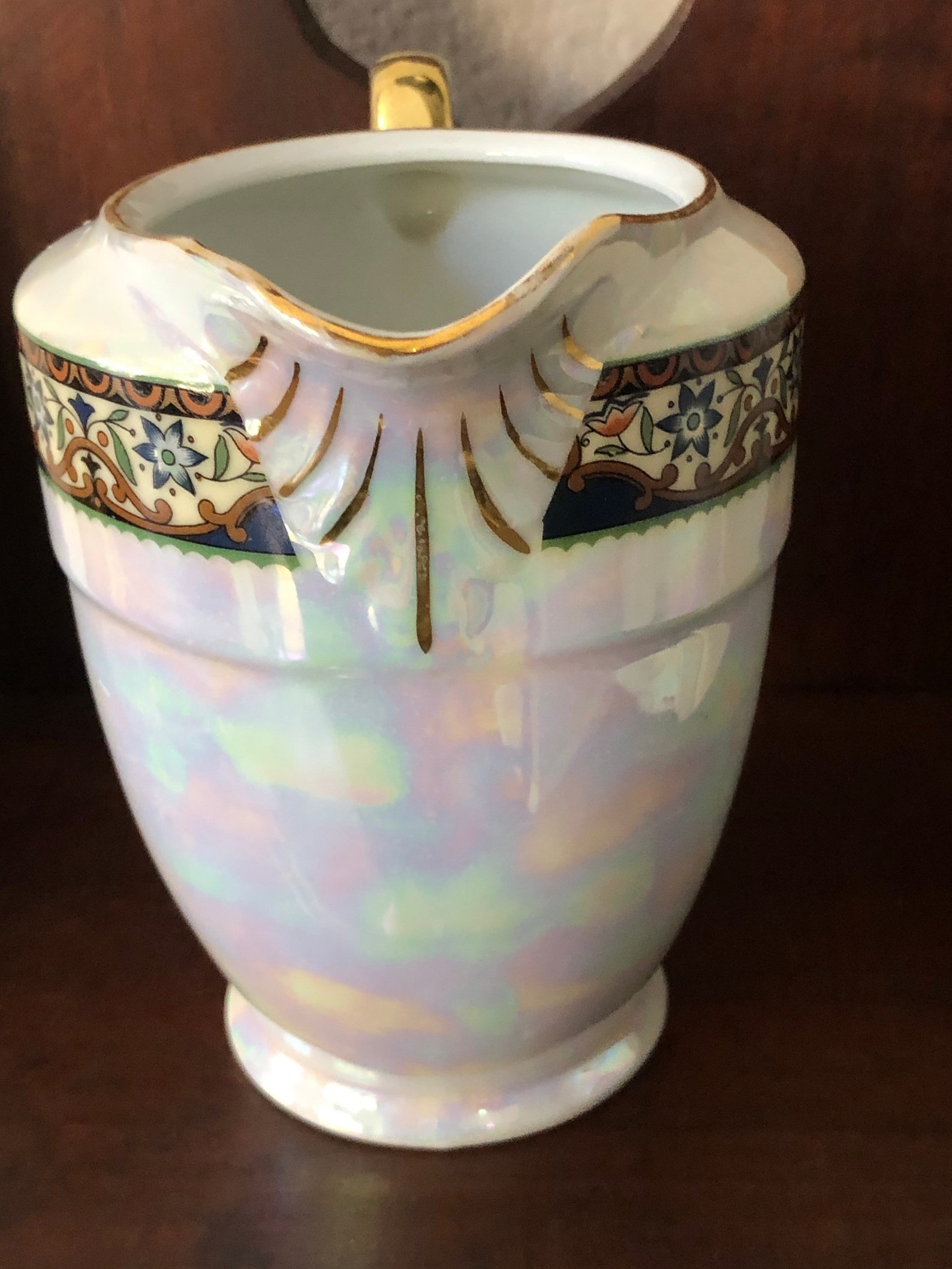 Vintage Opalescent Lusterware Creamer With Gold Trim Marked | Etsy