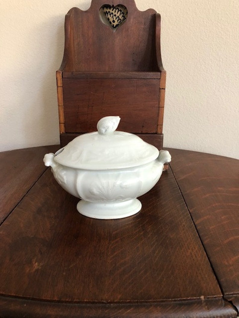 Antique White Ironstone Covered Sauce Dish, Prarie Flower Pattern ...