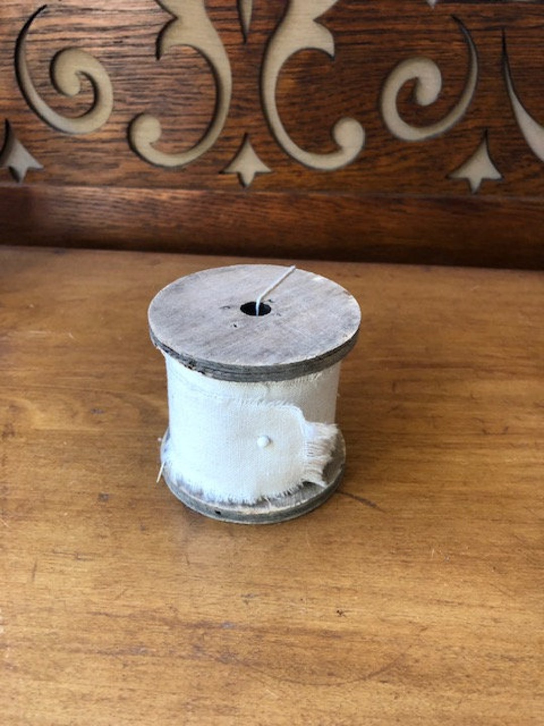 Vintage Wood Linen Spool With Old Linen Strip - Etsy