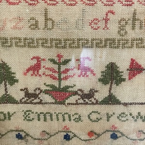 Antique Sampler, Hand Stitched Needlework by Eleanor Emma Crew, at Age ...