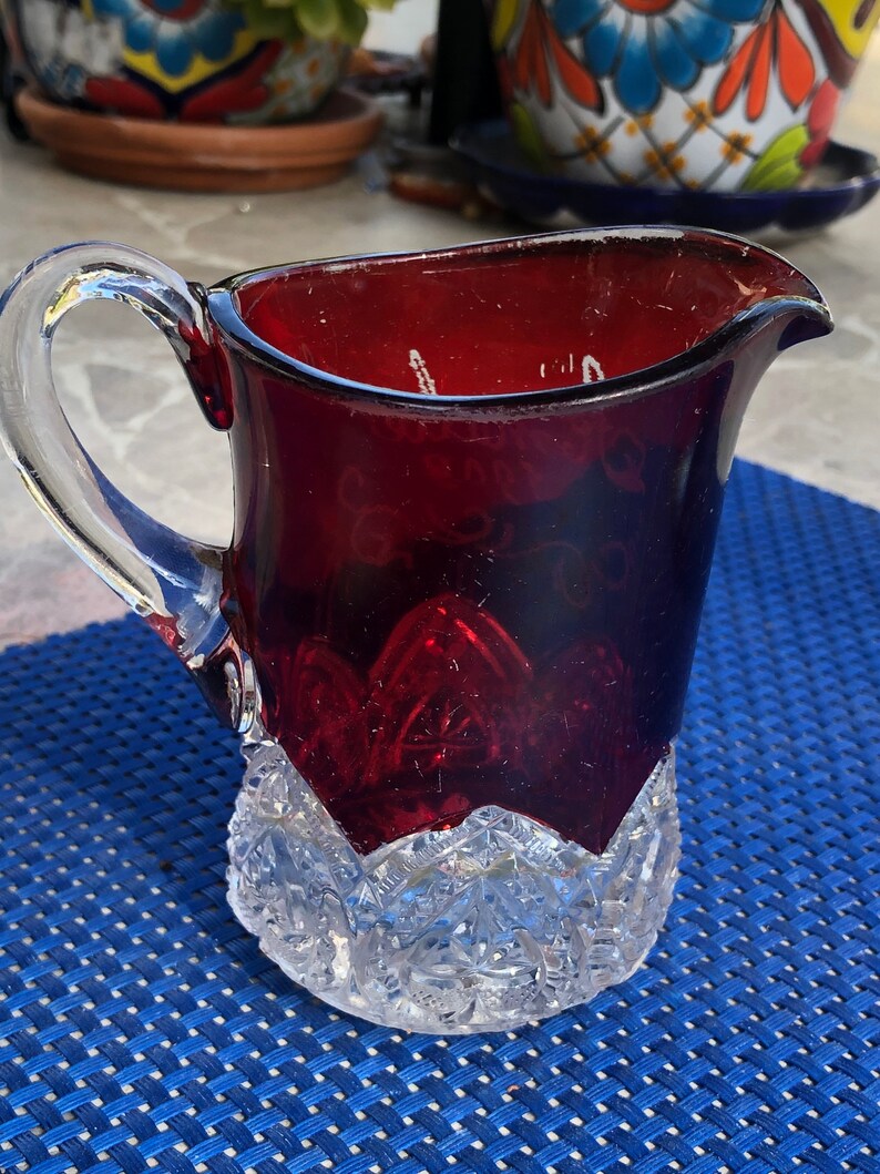Antique Souvenir Red and Clear Ruby Glass Creamer Inscribed - Etsy