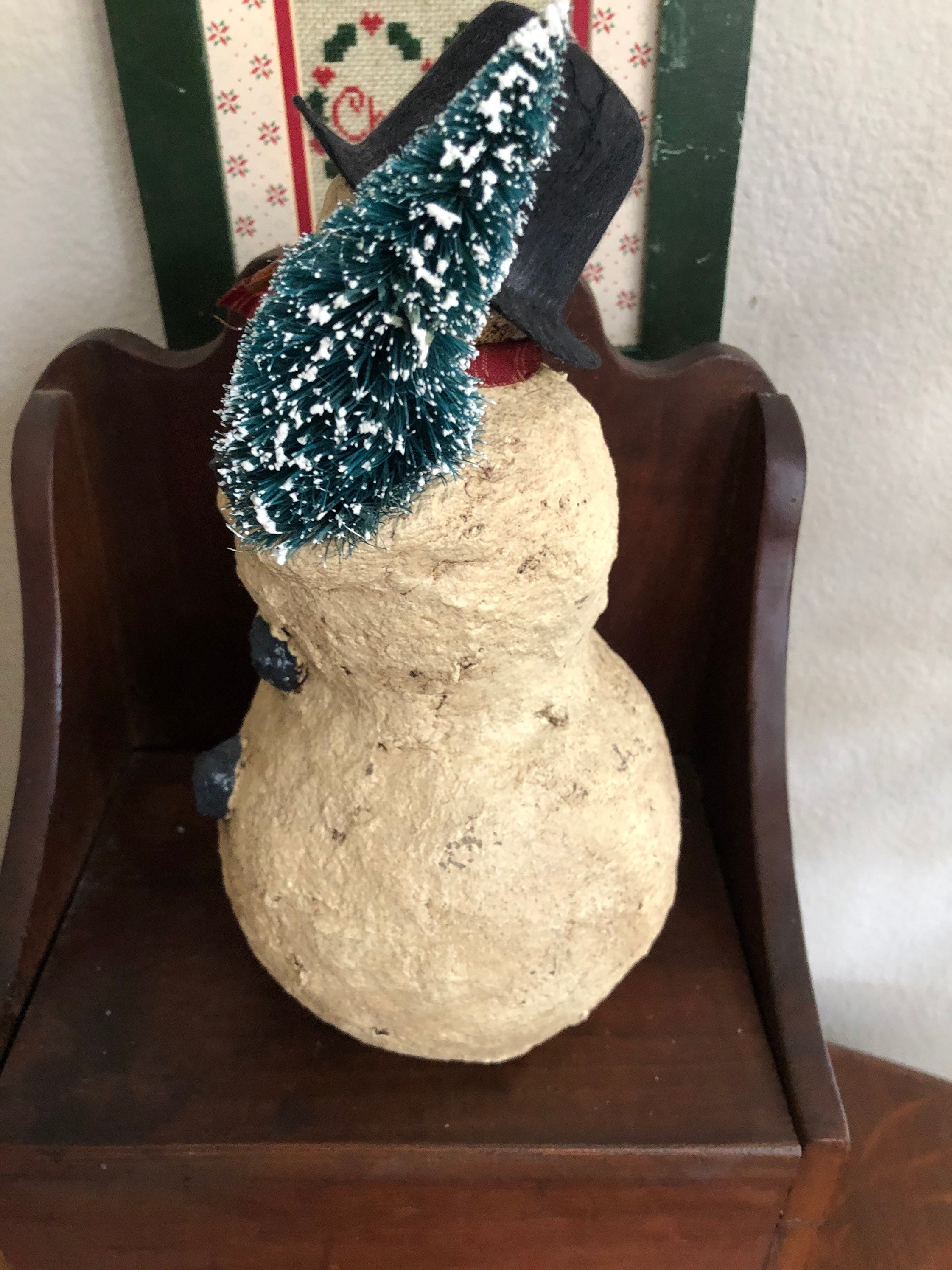 Vintage Paper Mache Snowman with Christmas Tree and Black Felt | Etsy