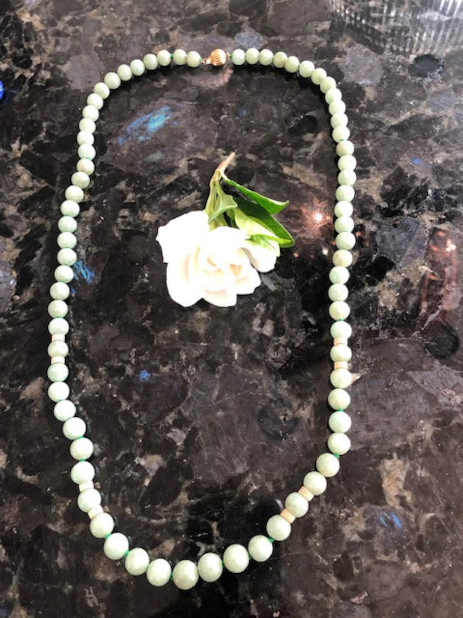 Vintage Green Jade Beaded Necklace 24 Jade and 14K Gold | Etsy