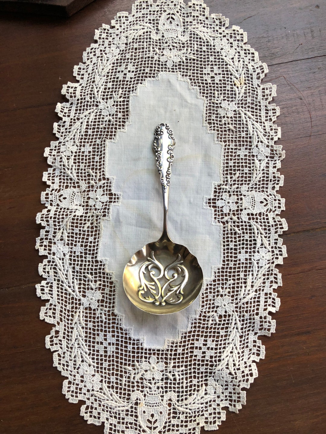 Antique Silver Bon Bon Spoon With Gold Washed Bowl, Wallace Sterling ...