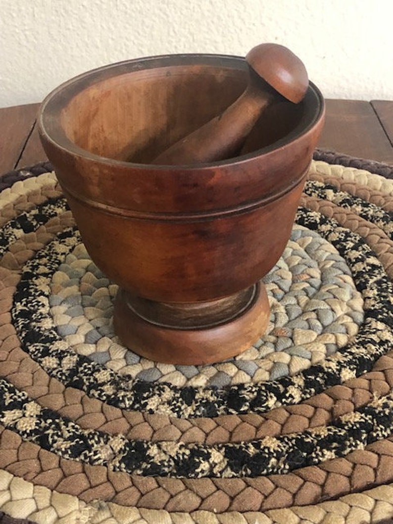 Antique Primitive Turned Wood Mortar and Pestle Treenware - Etsy