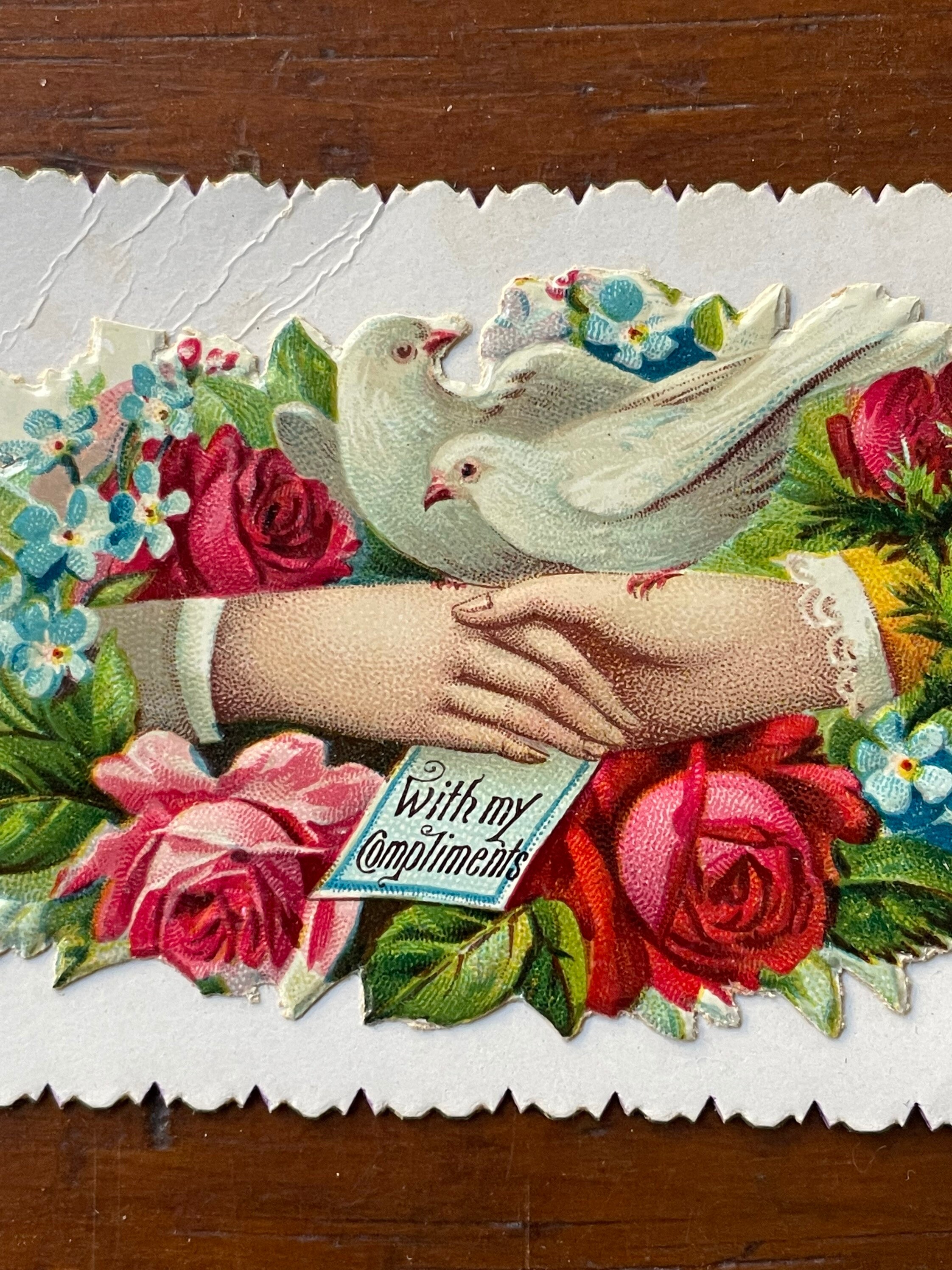 Antique Victorian Calling Cards With Roses, Doves, Hands. With My ...