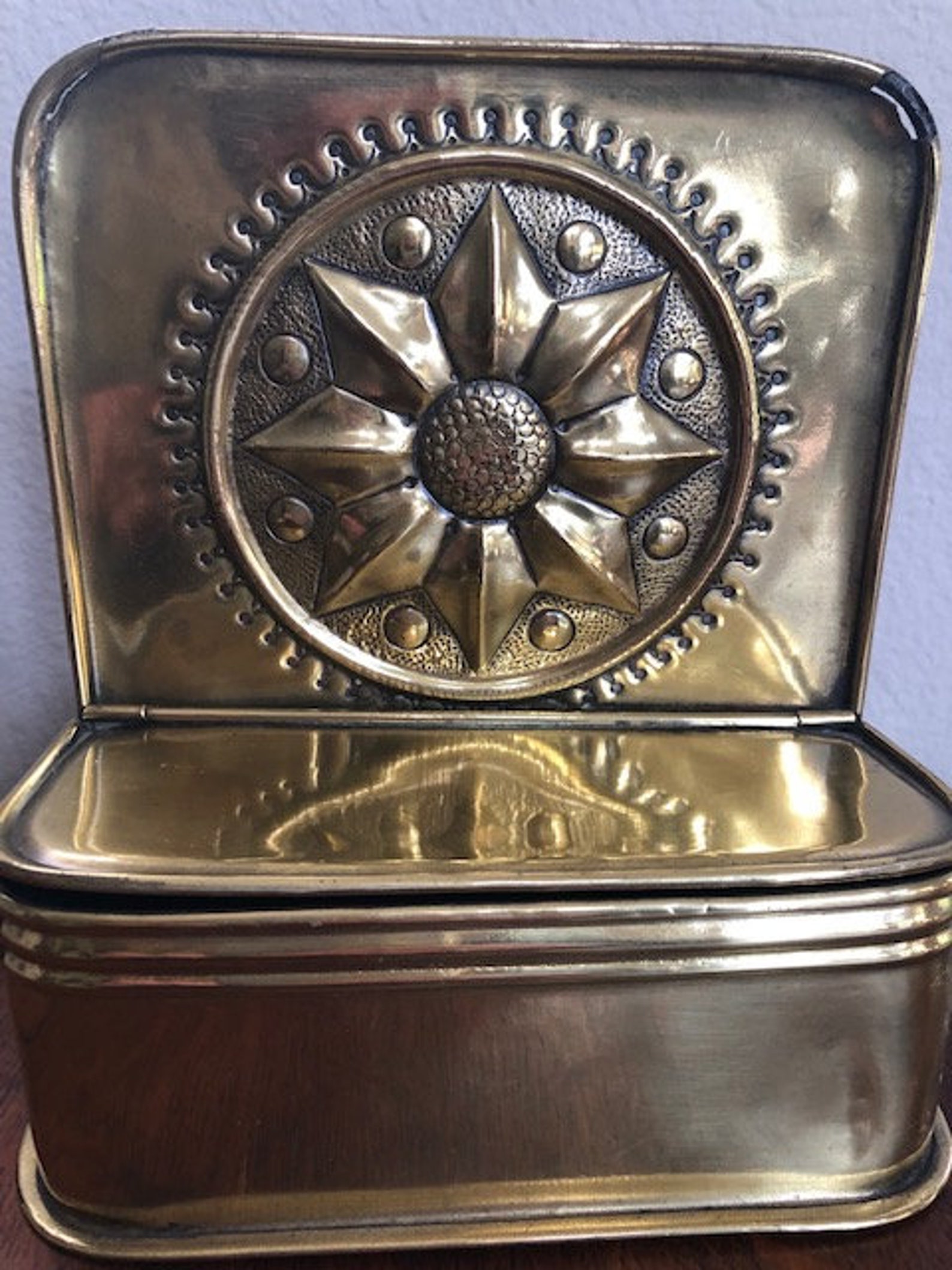 Antique Brass Wall Hanging Match Box, Circa 1800, Sun or Sunflower ...