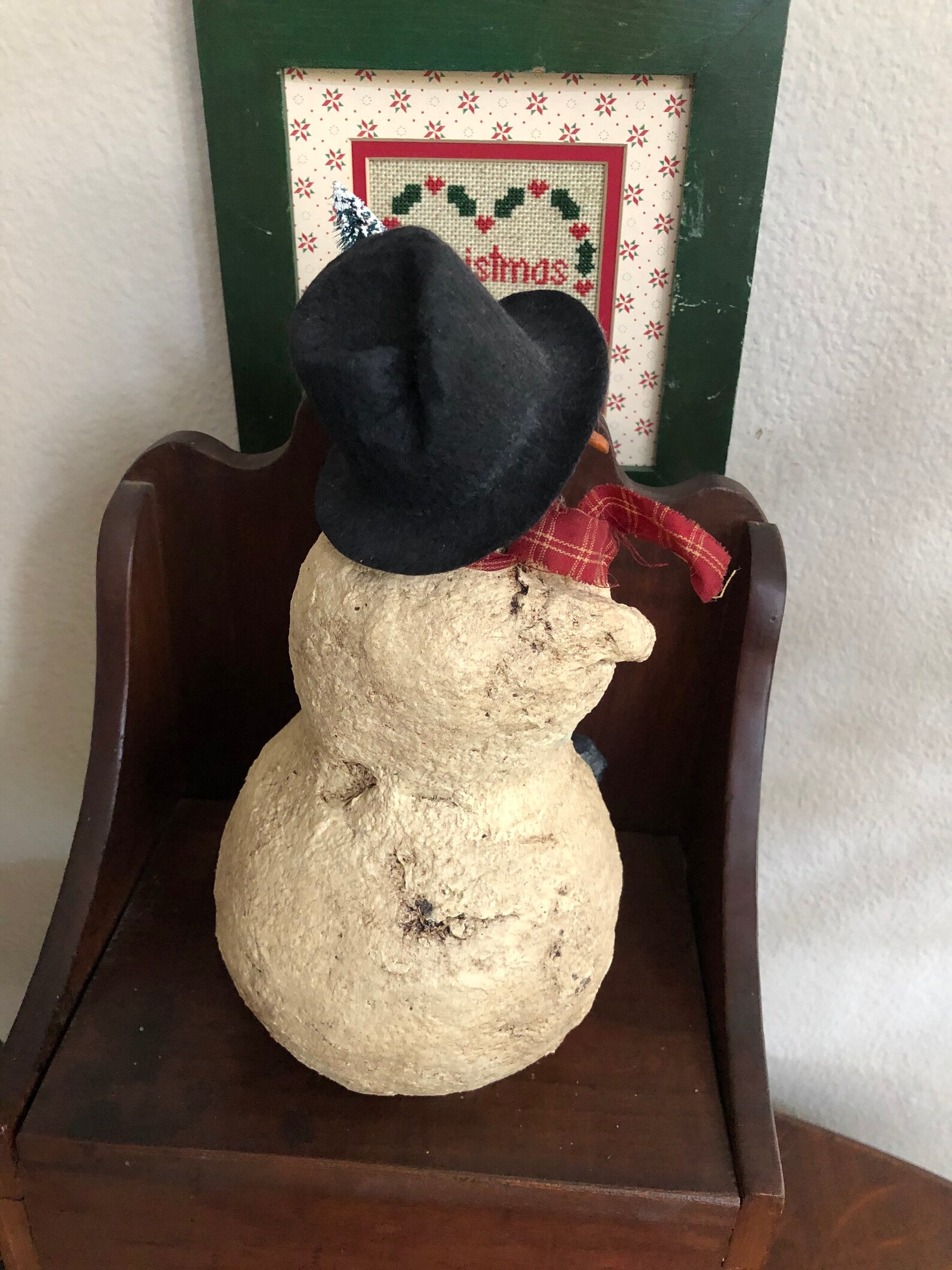 Vintage Paper Mache Snowman with Christmas Tree and Black Felt | Etsy