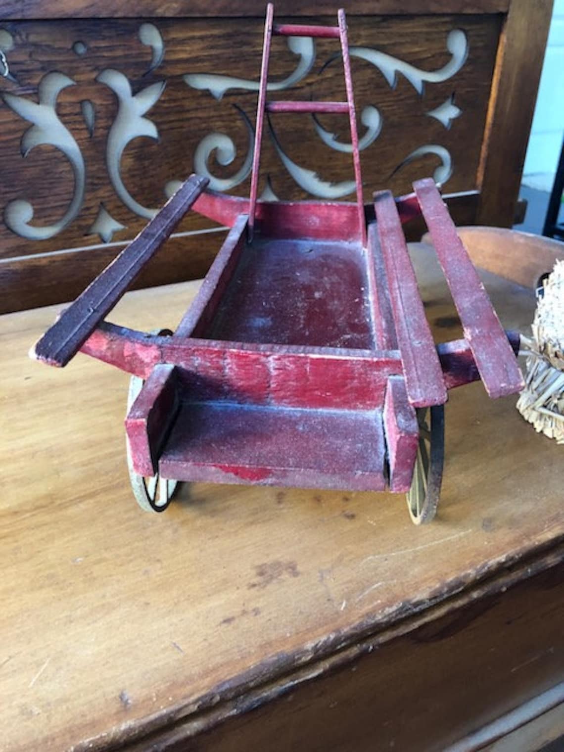 Vintage Red Hay Wagon Wooden Farm Toy With Metal Wheels. | Etsy