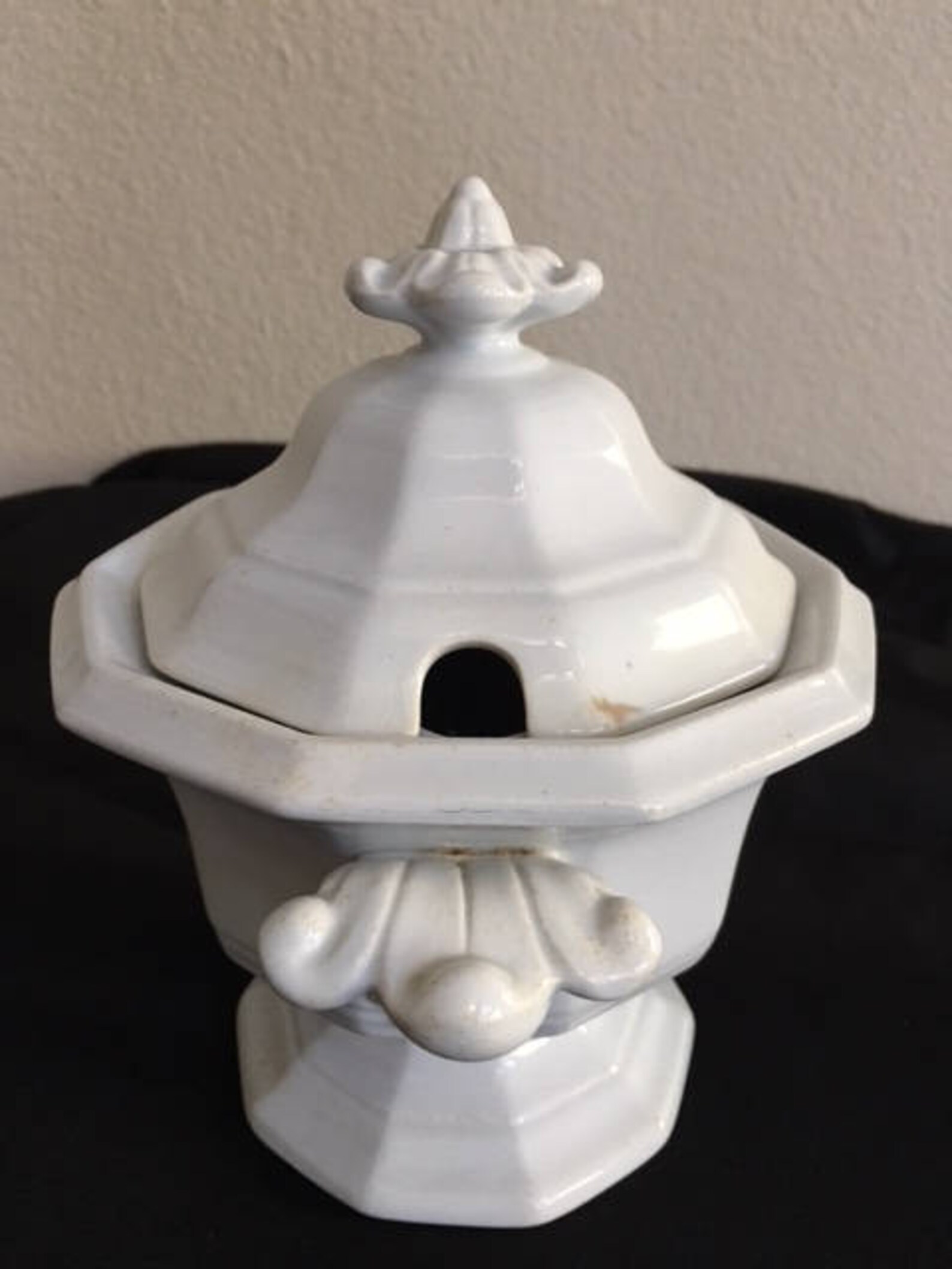 White Ironstone Covered Sauce Dish, J. Meir and Sons, Gothic Pattern ...