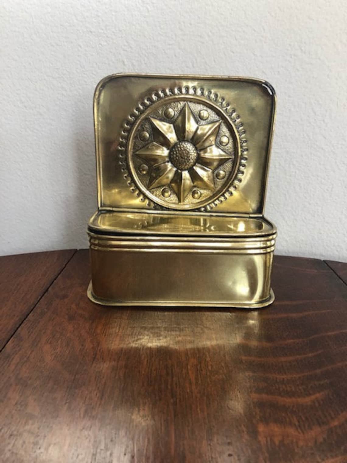 Antique Brass Wall Hanging Match Box Circa 1800 Sun or | Etsy