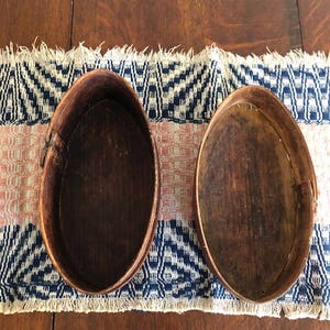 Antique Primitive Wood Butter Box, Oval With Laced Fingers Sewn Joints ...