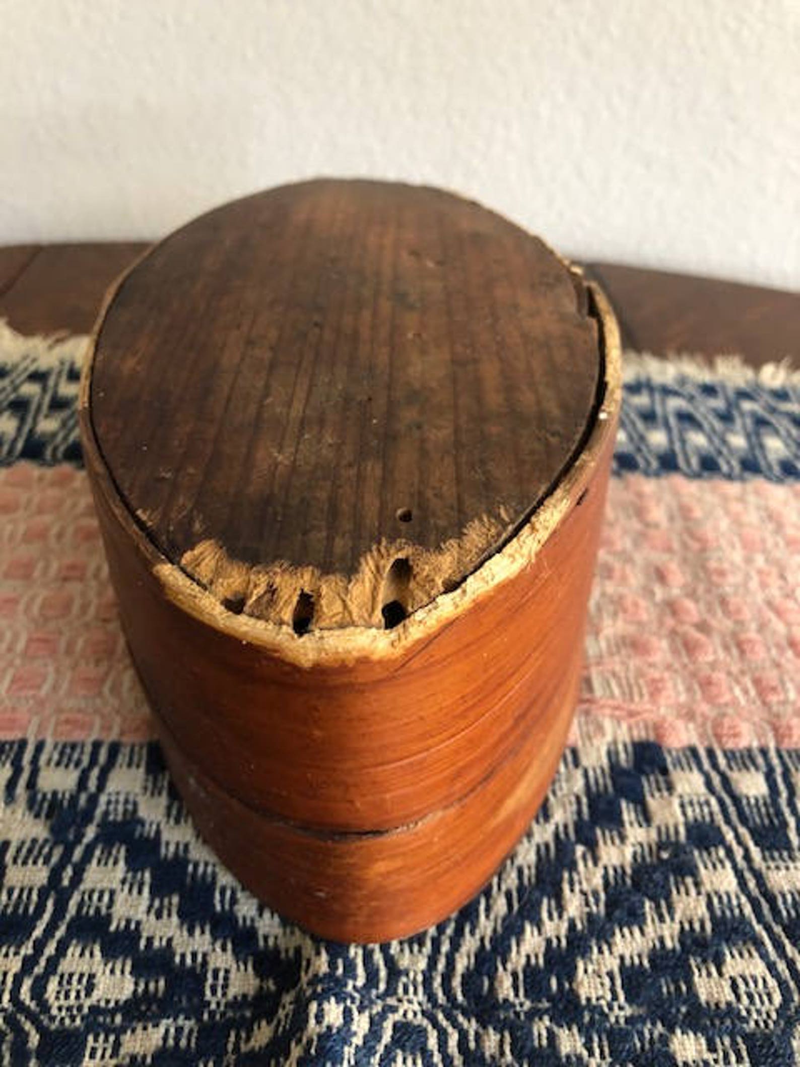 Antique Primitive Wood Butter Box, Oval With Laced Fingers Sewn Joints ...