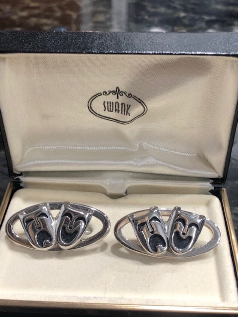 Vintage Symbol of the Arts Masks Swank Cuff Links in Silver Tone ...
