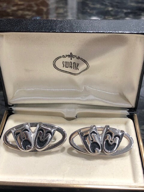 Vintage Symbol of the Arts Masks Swank Cuff Links in Silver Tone ...