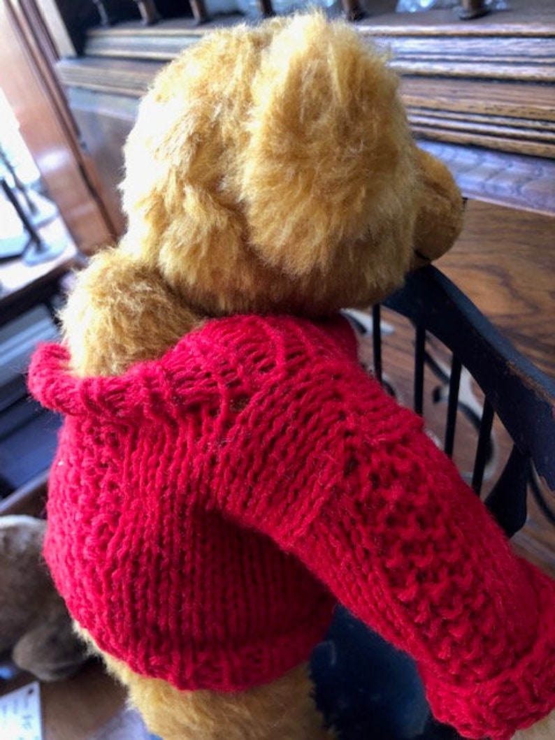 Vintage Handmade Teddy Bear With Red Hand Knitted Sweater | Etsy