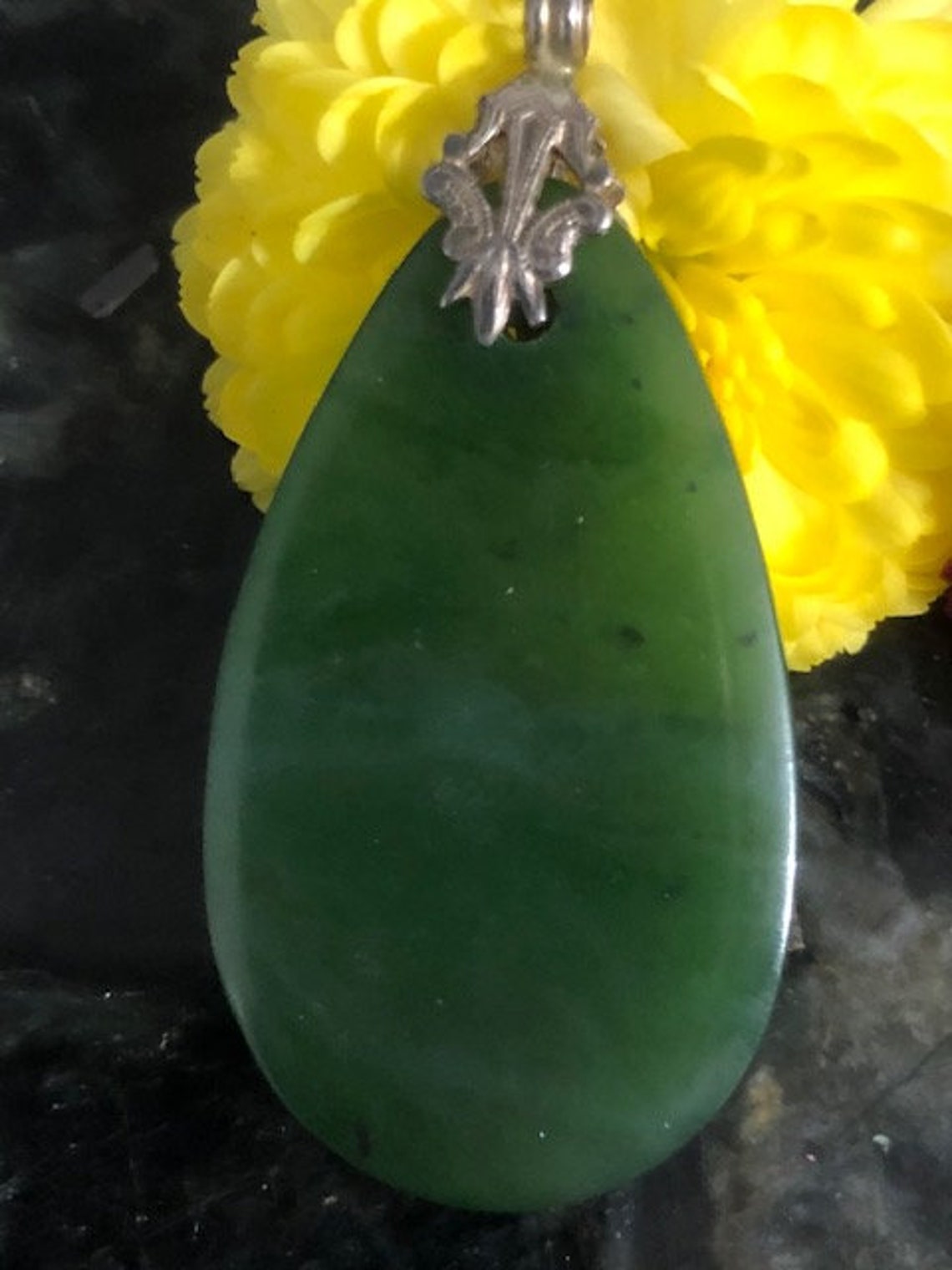 Beautiful Vintage Jade Teardrop Pendant and Sterling Silver Chain ...