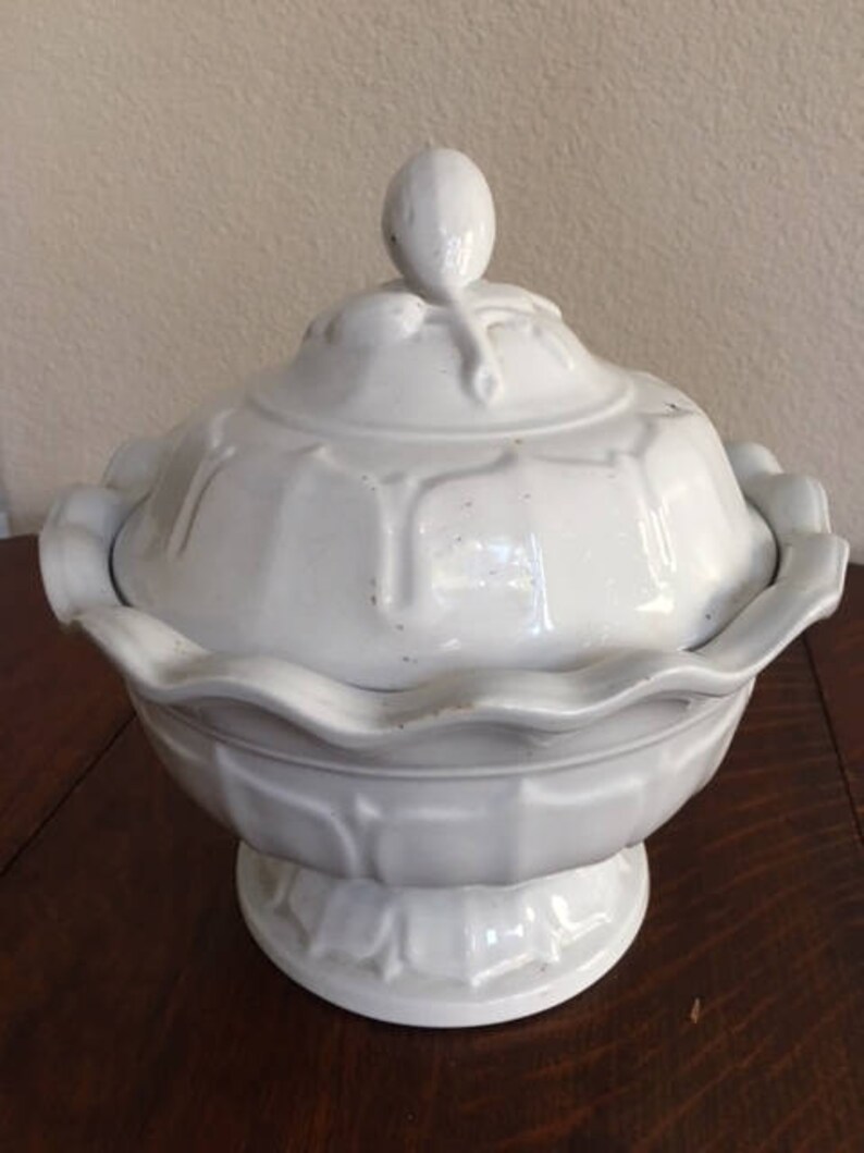 Large Covered Footed White Ironstone Bowl, Marked J Clementson ...