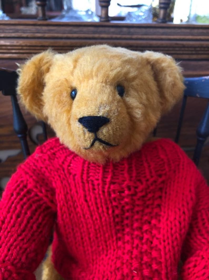 Vintage Handmade Teddy Bear With Red Hand Knitted Sweater | Etsy