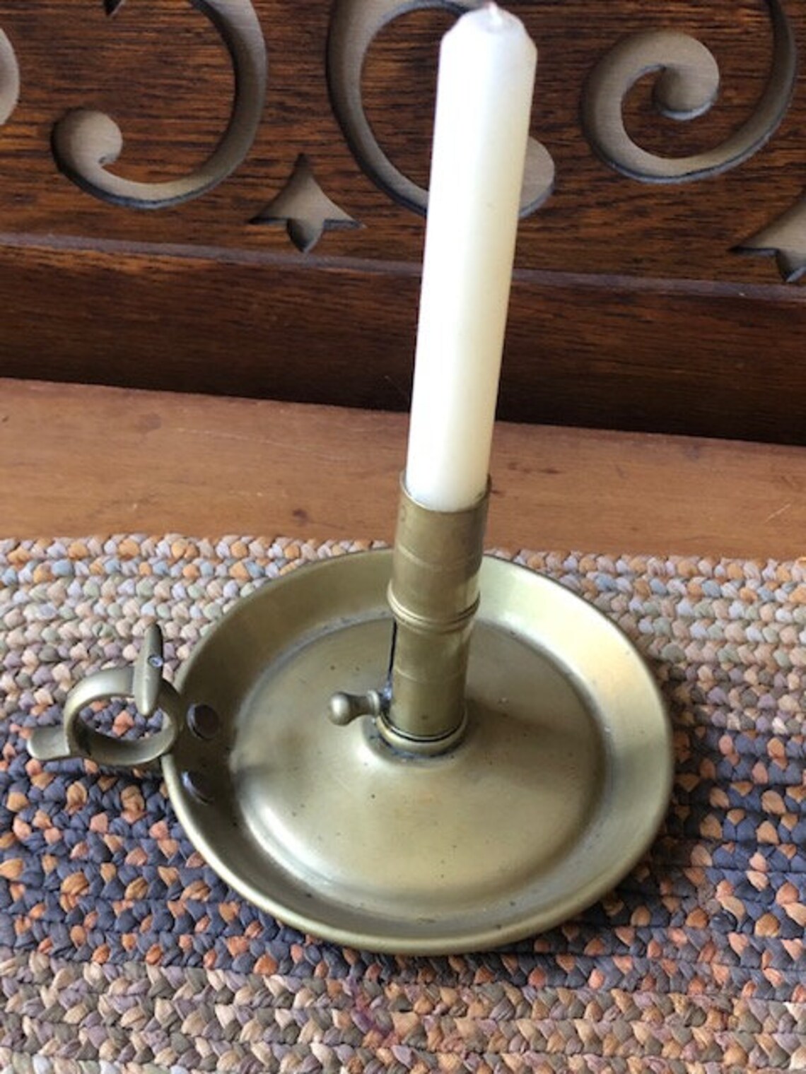 Antique Round Brass Candle Holder With Finger Lift and Handle | Etsy