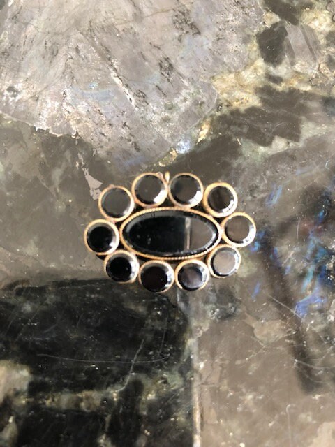 Vintage Black Brooch Pin With Goldtone Setting | Etsy