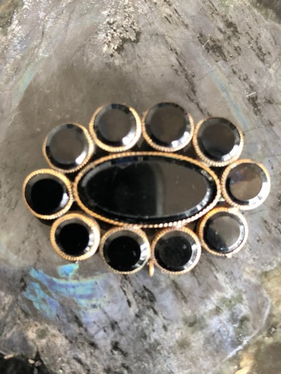 Vintage Black Brooch Pin With Goldtone Setting | Etsy