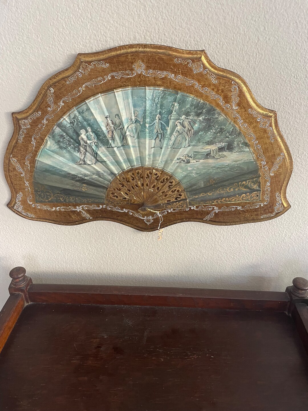 Vintage Italian Victorian Fan Wall Decor Mounted on Gold Wood Back ...