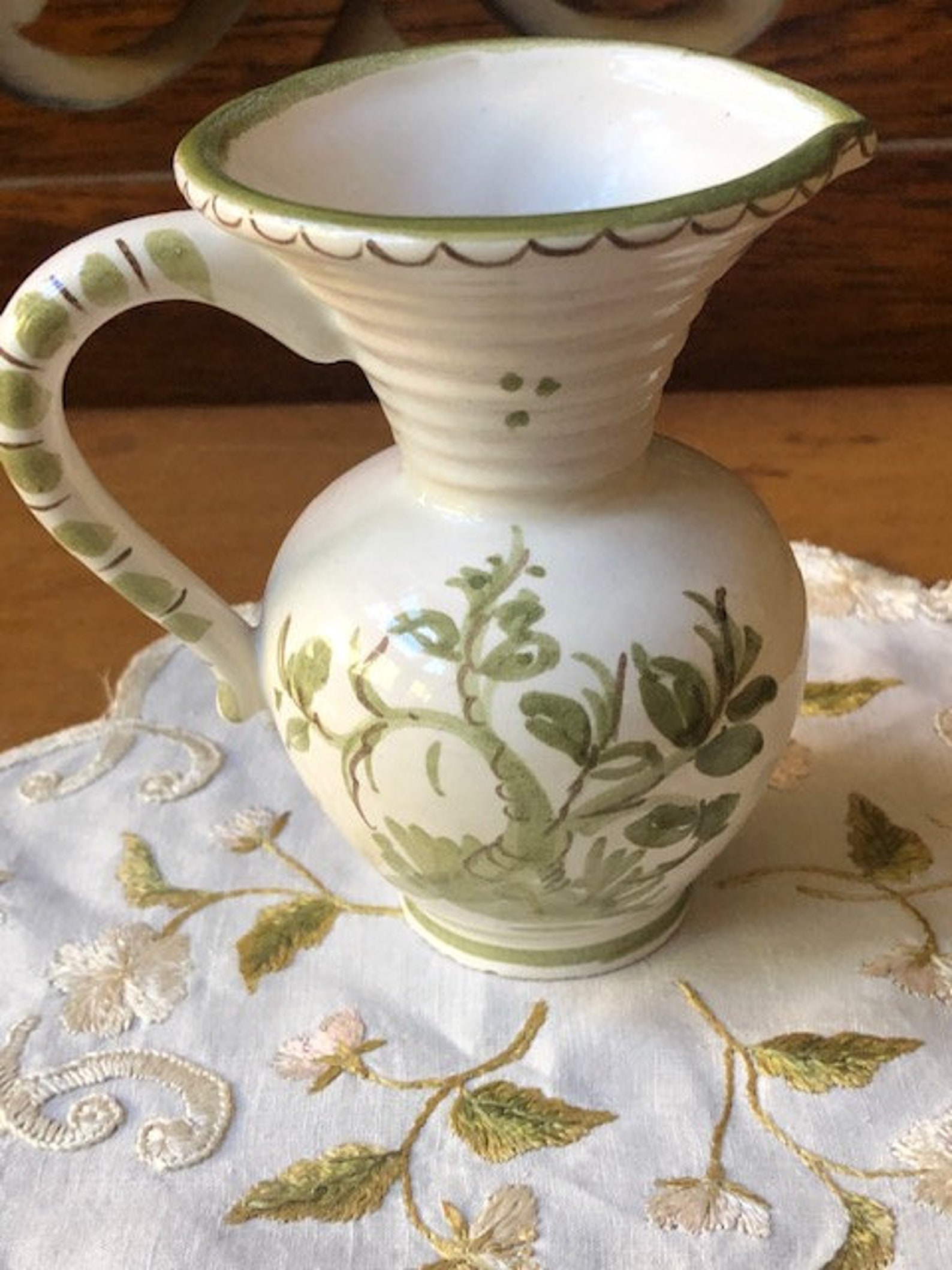 Vintage Hand Painted Miniature Pitcher With Olive Green Tree and Leaves ...