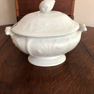 Antique White Ironstone Covered Sauce Dish, Prarie Flower Pattern ...