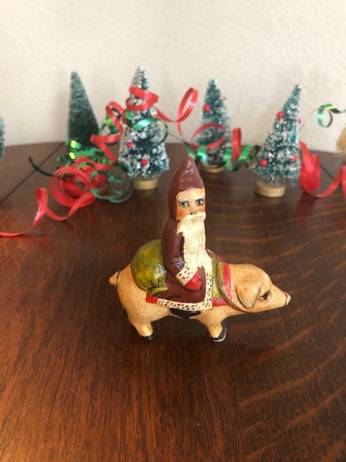 Vintage Vaillancourt Folk Art Chalkware Santa on a Pig Marked - Etsy