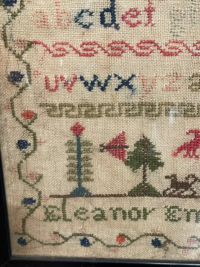 Antique Sampler, Hand Stitched Needlework by Eleanor Emma Crew, at Age ...