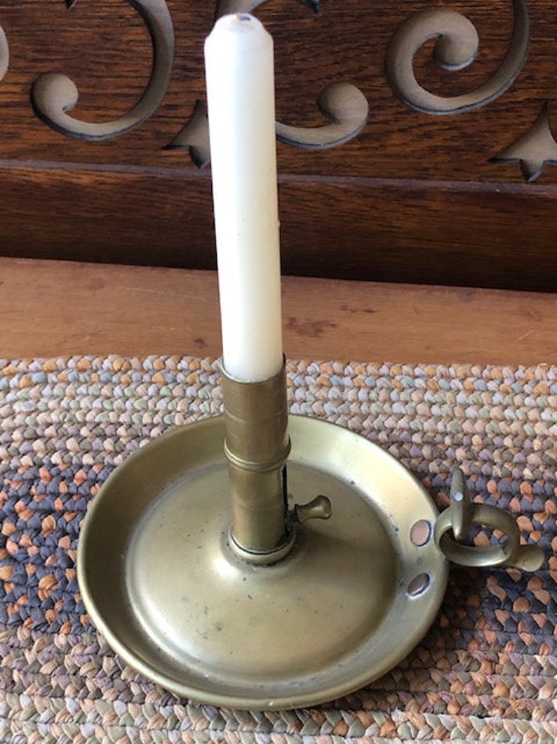 Antique Round Brass Candle Holder With Finger Lift and Handle, Antique ...