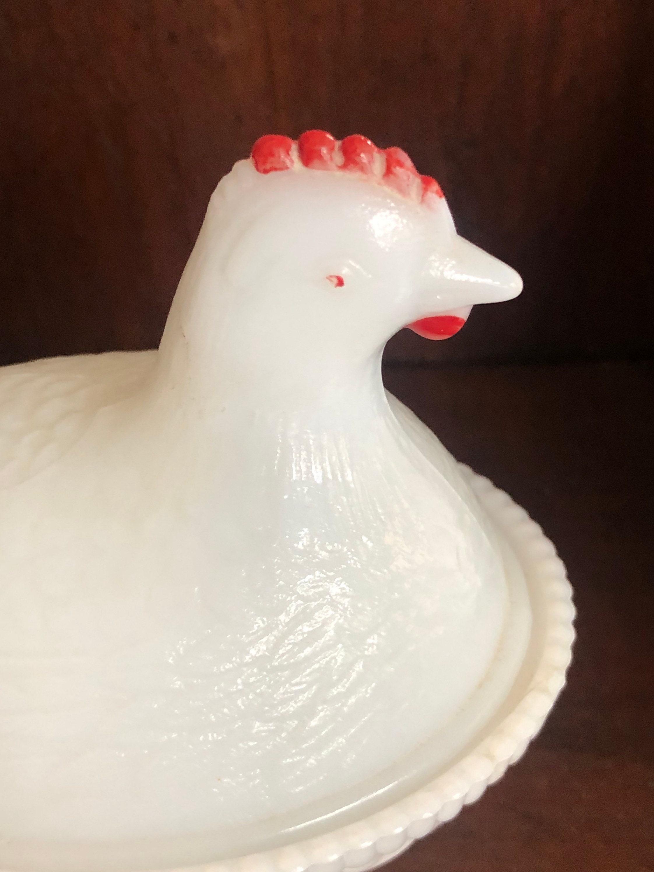 Vintage Milk Glass Chicken on a Basket with Red Crest and Eyes | Etsy