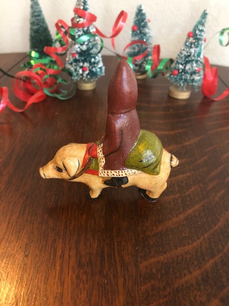 Vintage Vaillancourt Folk Art Chalkware Santa on a Pig Marked - Etsy