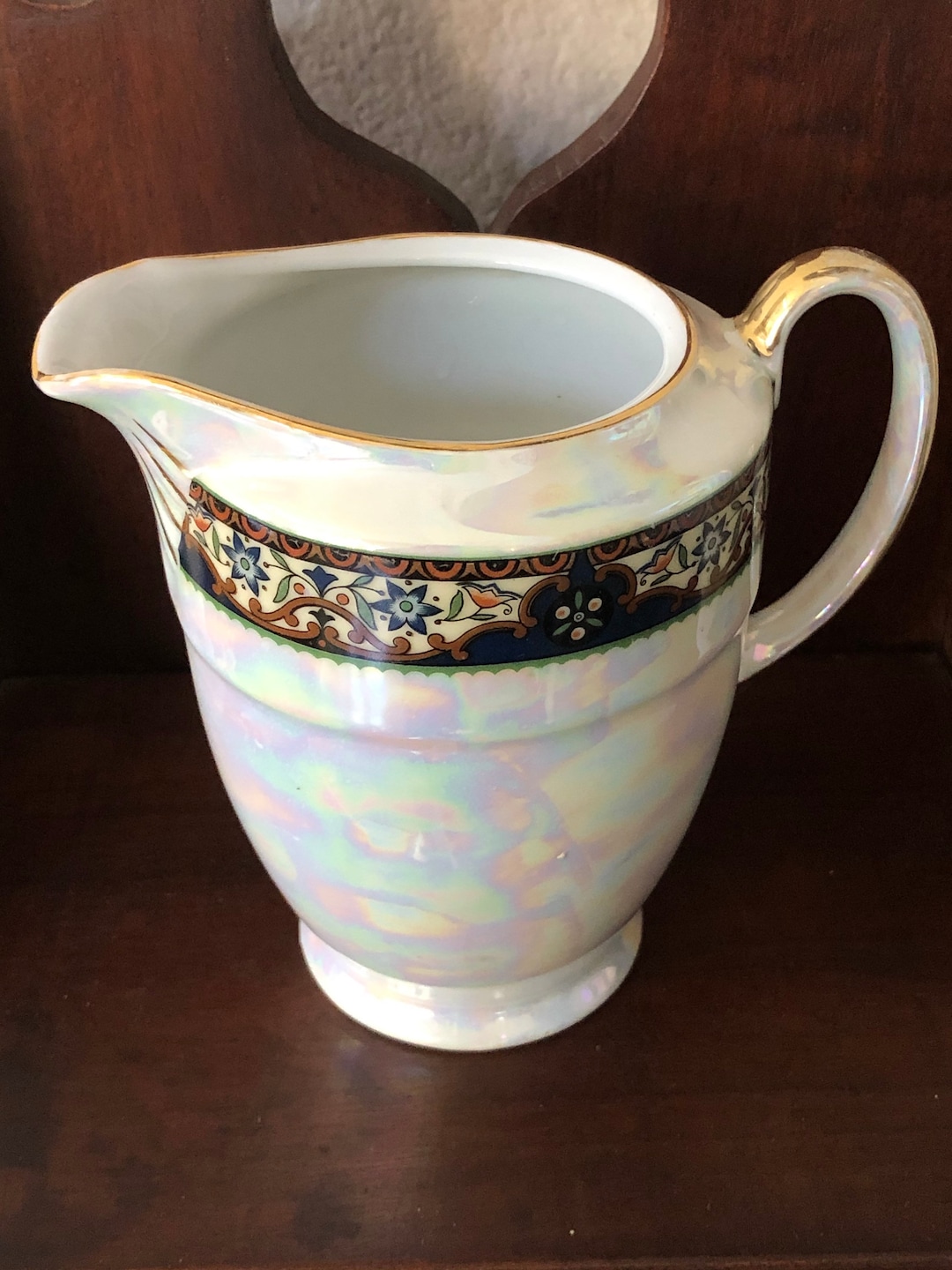 Vintage Opalescent Lusterware Creamer With Gold Trim, Marked Made in ...