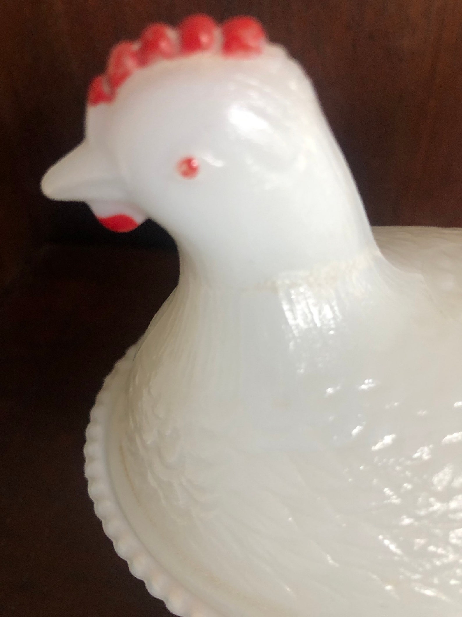 Vintage Milk Glass Chicken on a Basket With Red Crest and Eyes - Etsy