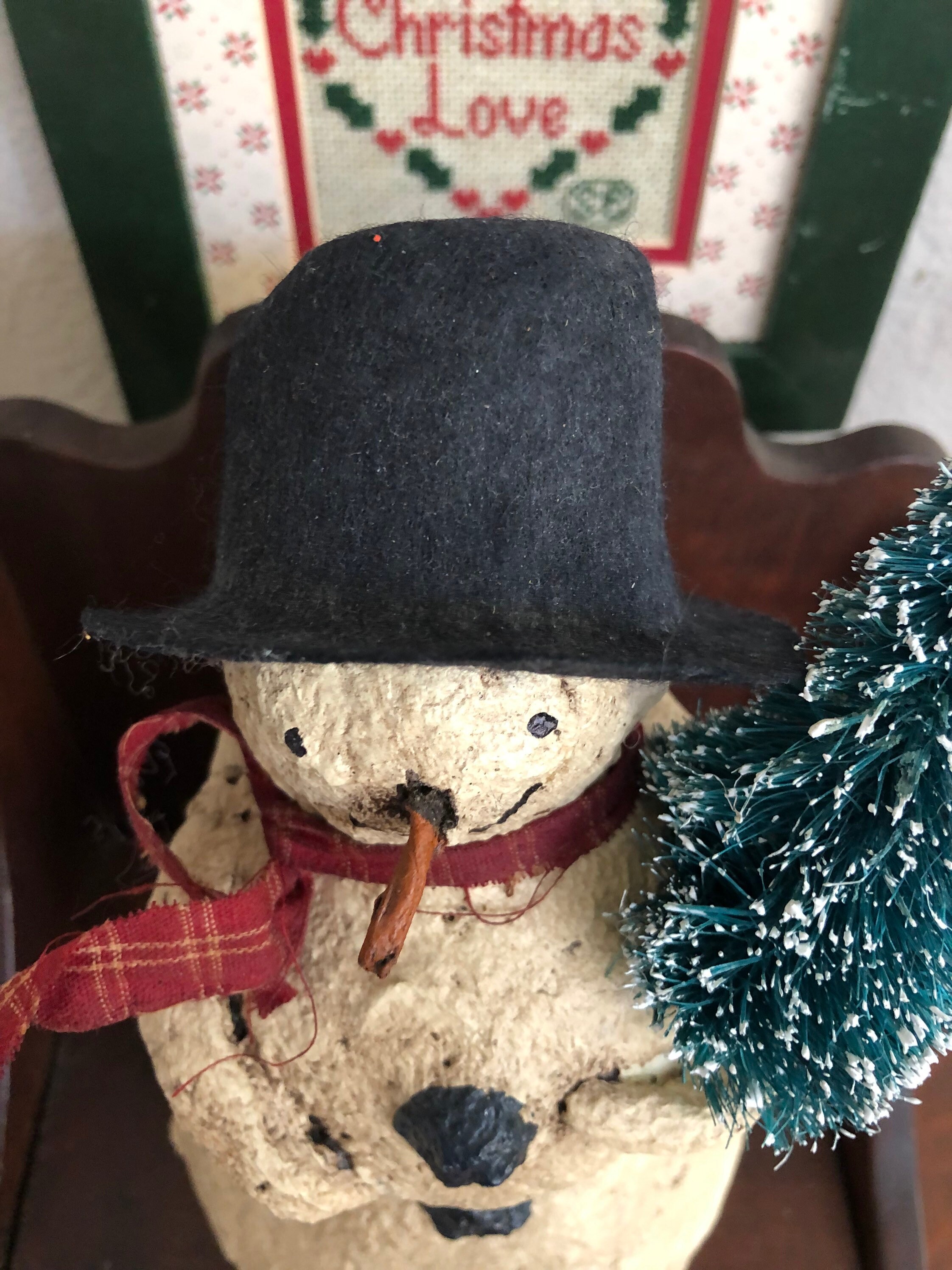 Vintage Paper Mache Snowman with Christmas Tree and Black Felt | Etsy