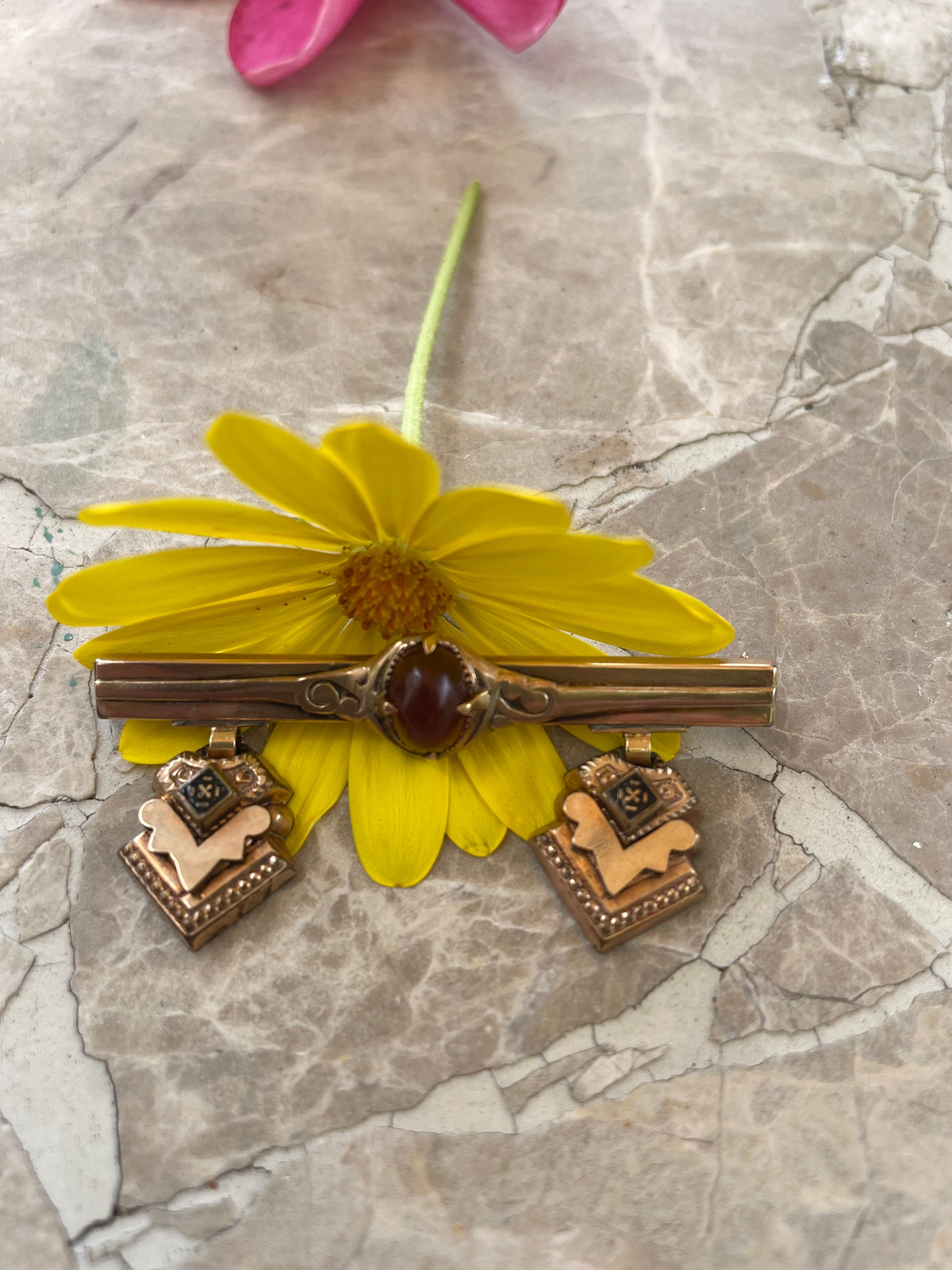 Antique Bar Pin With Stone and Charms, Vintage Brooch - Etsy
