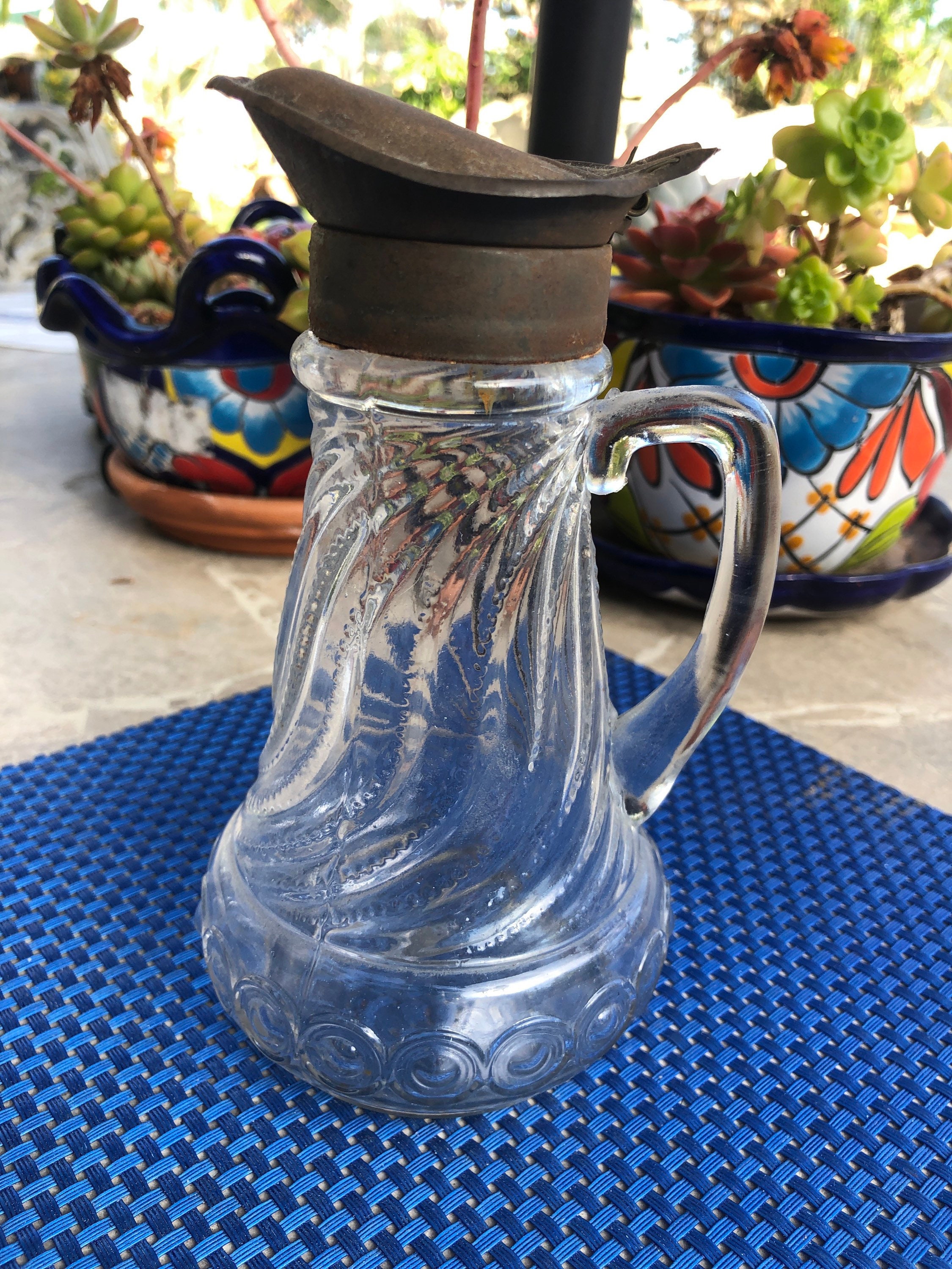 Antique Early American Pattern Glass Syrup Pitcher With Tin - Etsy