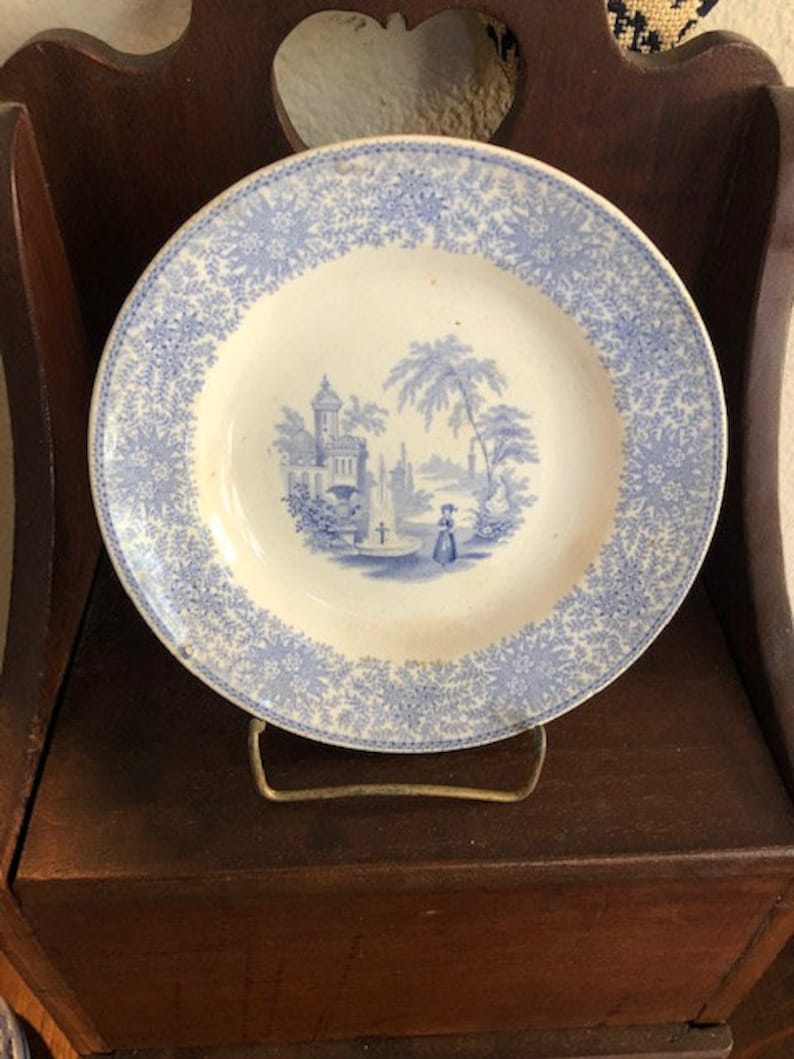 6" W Adams and Sons Blue Transferware Plate, Blue Mark With Ship Sails ...