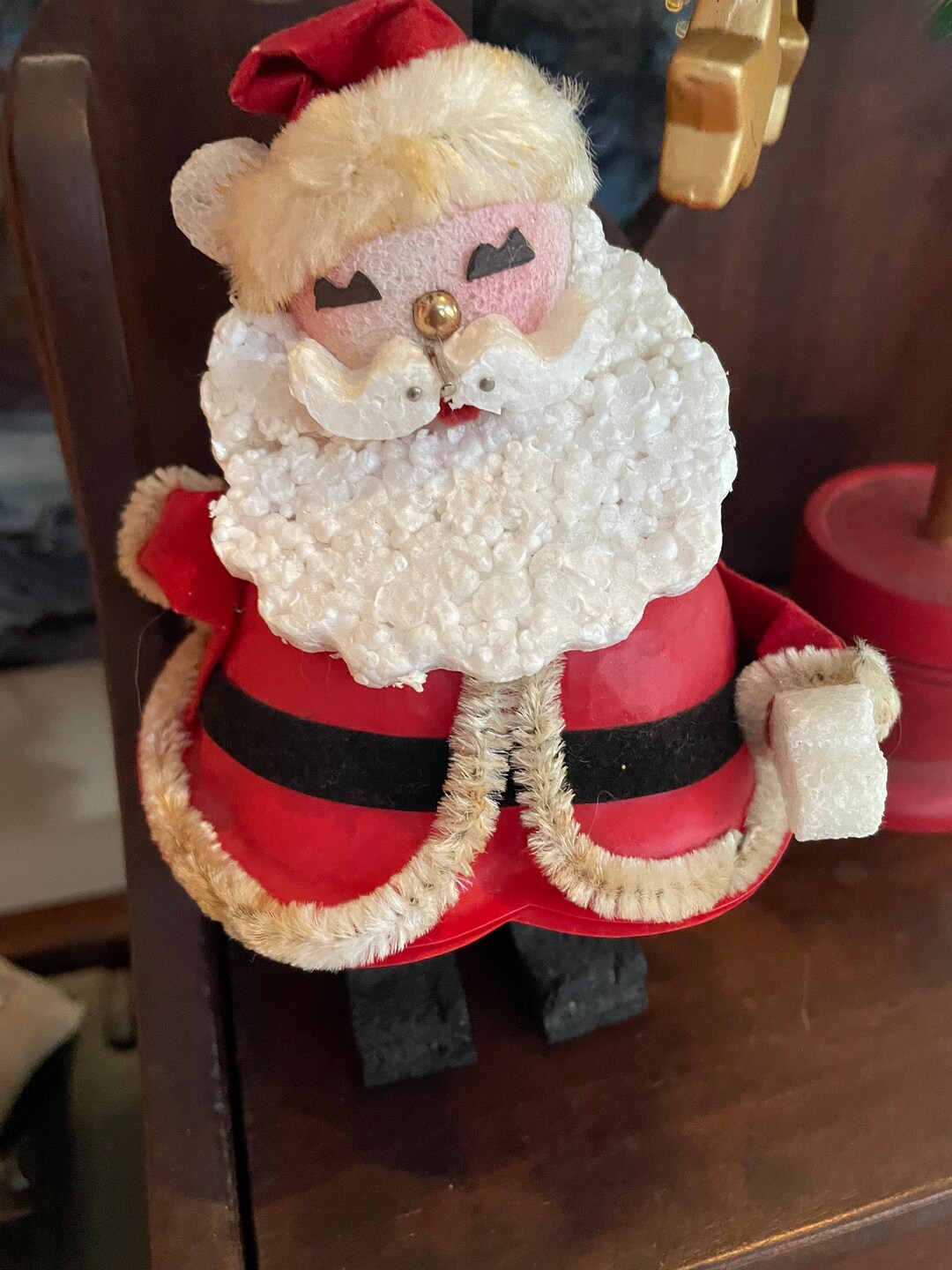 Vintage Handmade Santa, Styrofoam, Plastic, Pipe Cleaner Santa, 1960's ...