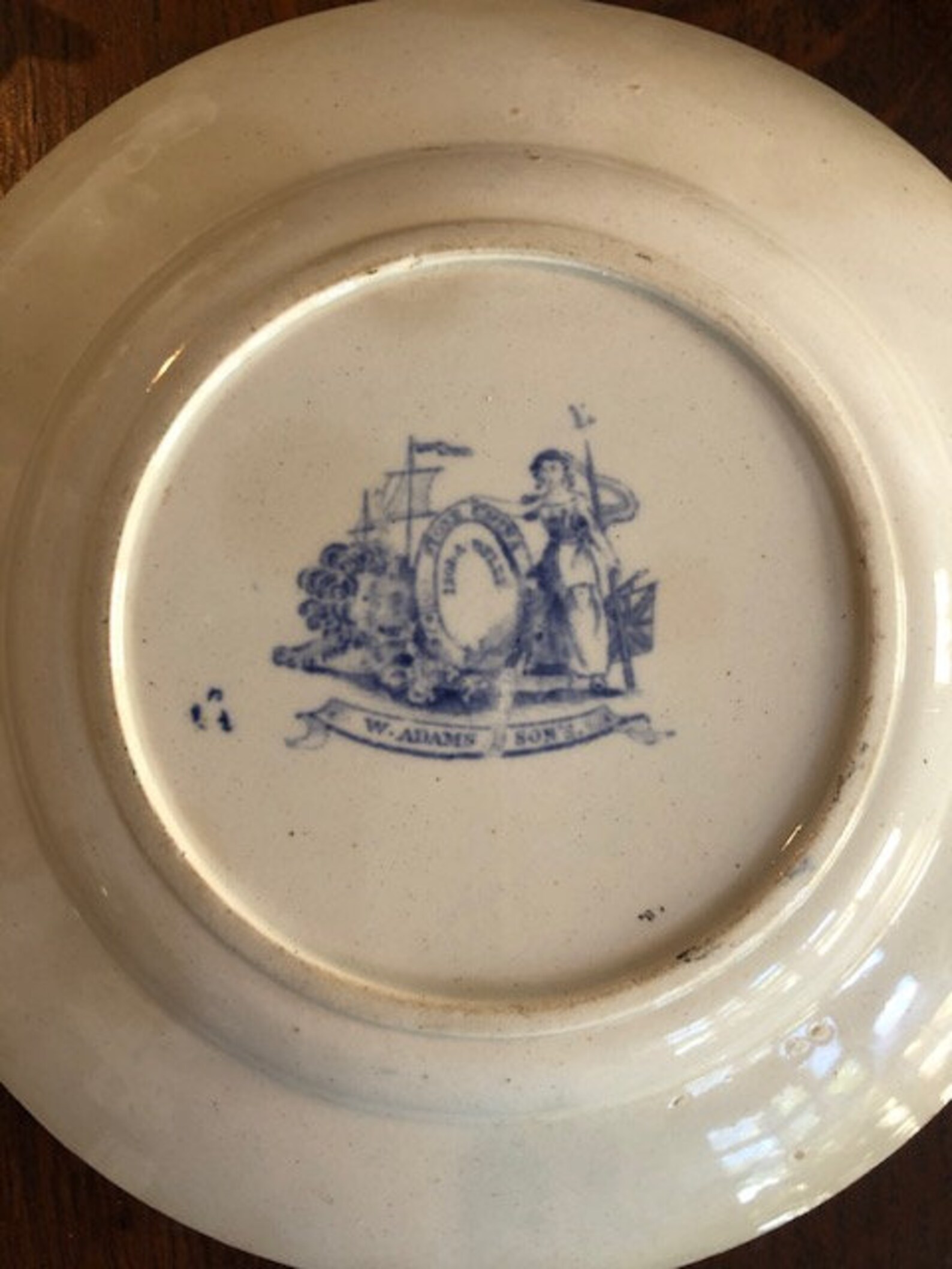 6" W Adams and Sons Blue Transferware Plate, Blue Mark With Ship Sails ...